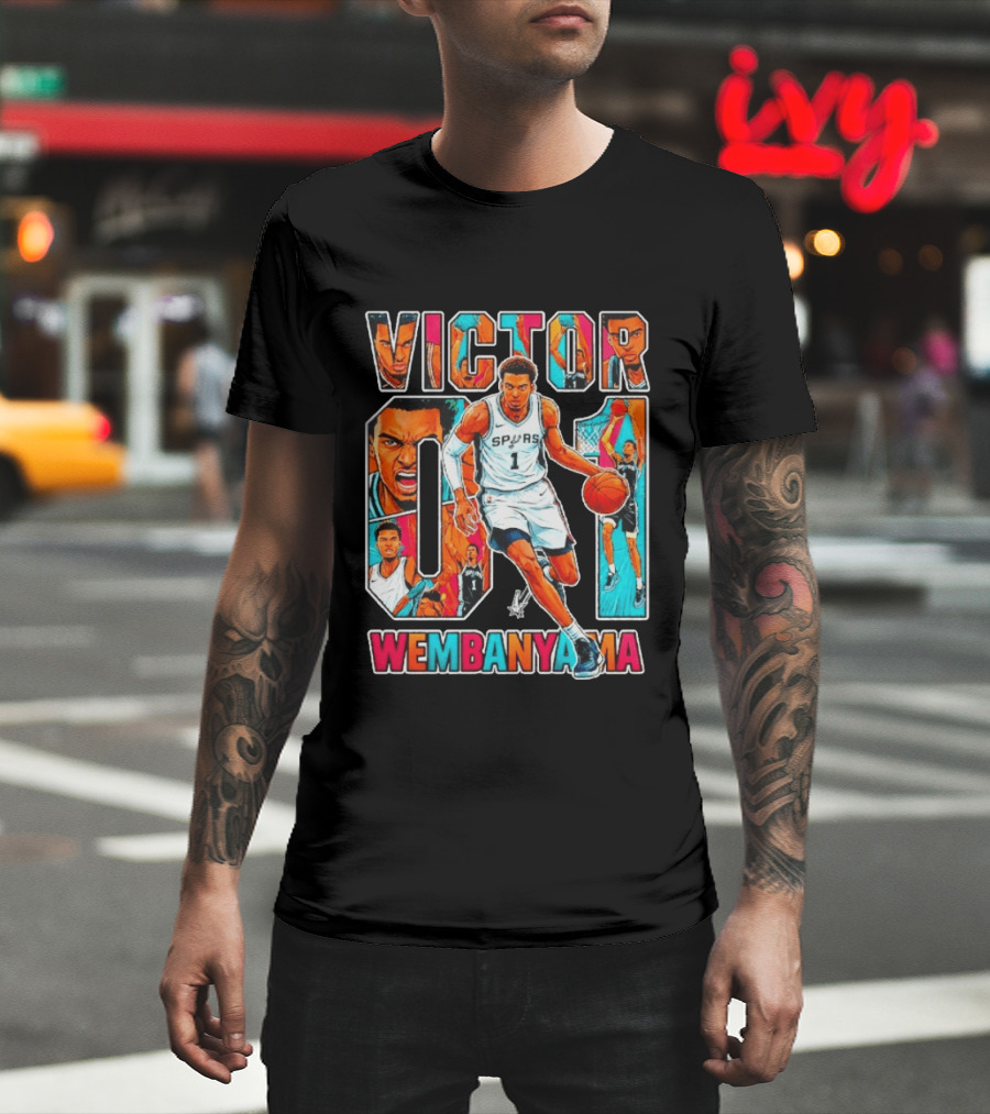 Victor Wembanyama No 1 San Antonio Spurs Comic Fiesta T-Shirt
