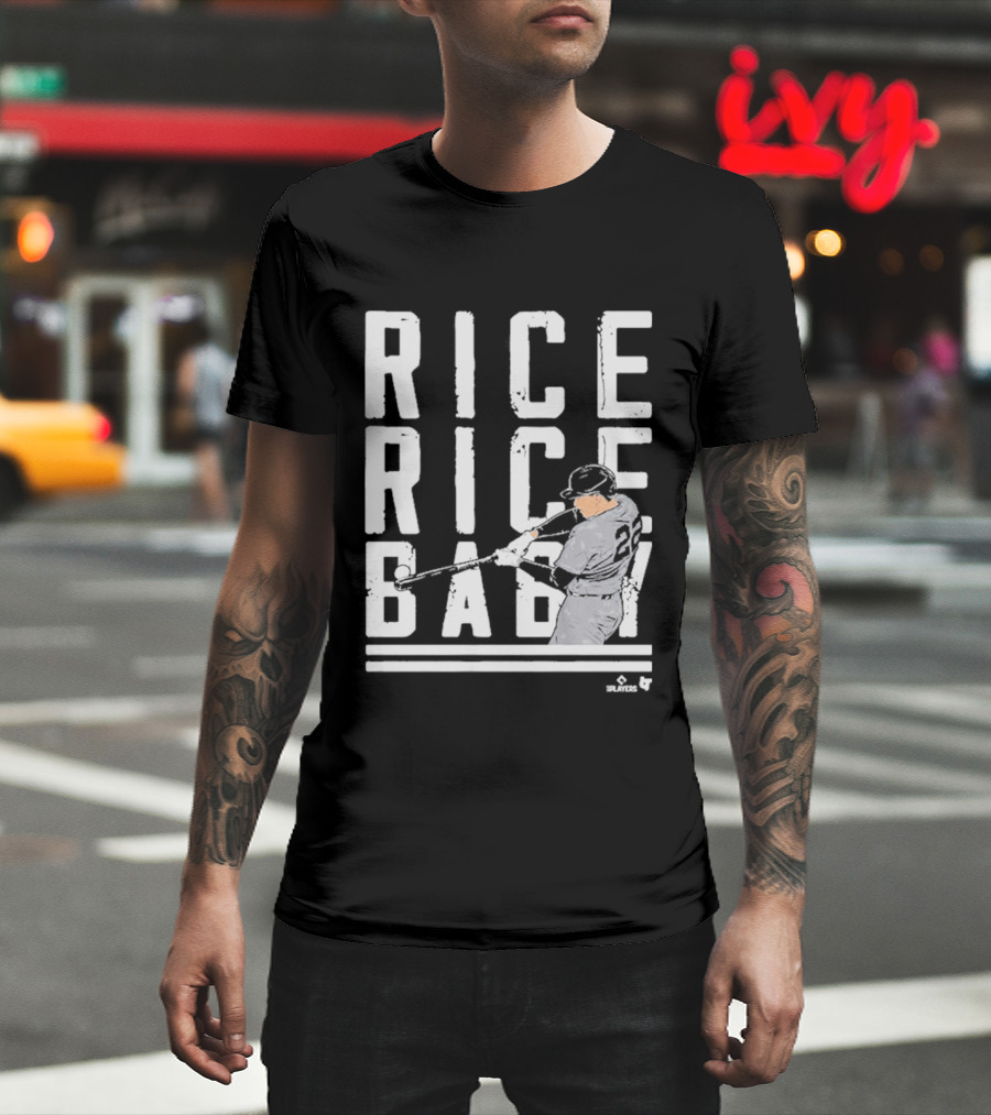 Rice Rice Baby Baseball Player Number 2 Batting Action T-Shirt