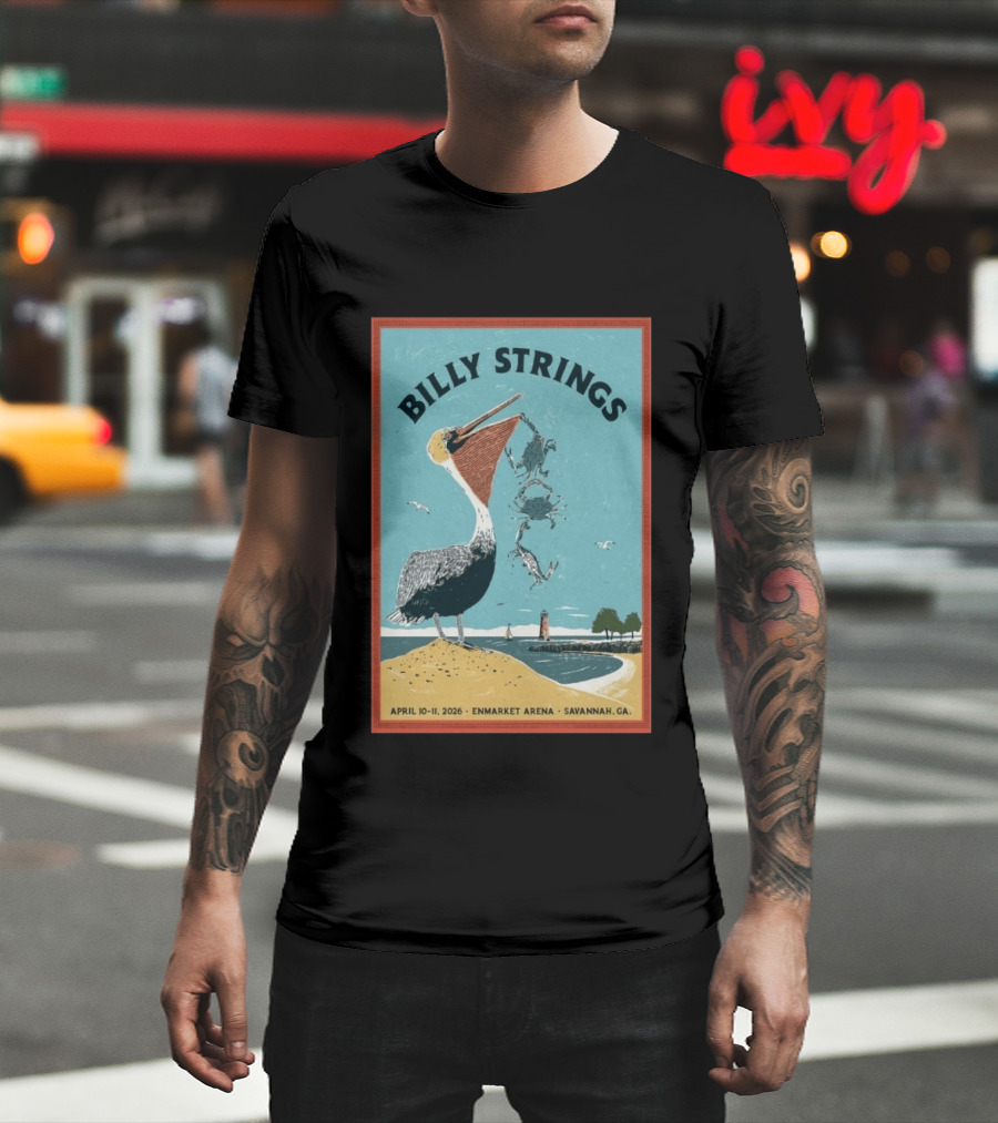 Billy Strings Enmarket Arena Savannah GA April 10 11 2026 Pelican With Lighthouse Ocean Scene T-Shirt