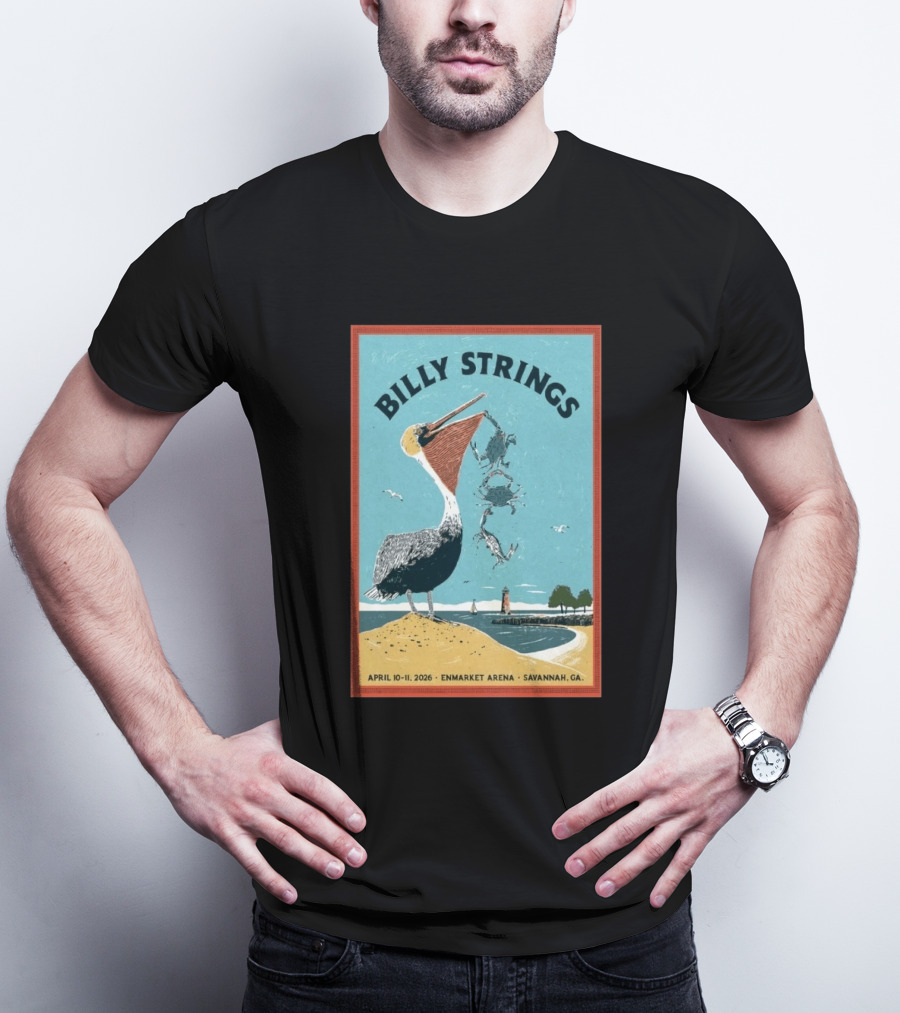 Billy Strings Enmarket Arena Savannah GA April 10 11 2026 Pelican With Lighthouse Ocean Scene T-Shirt