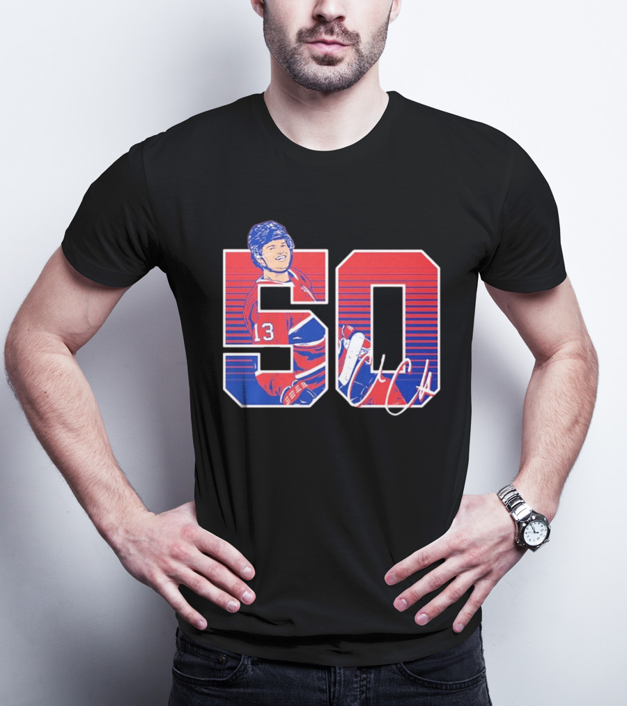 Cole Caufield 50 Goal Montreal Number 13 Hockey Player Signature T-Shirt