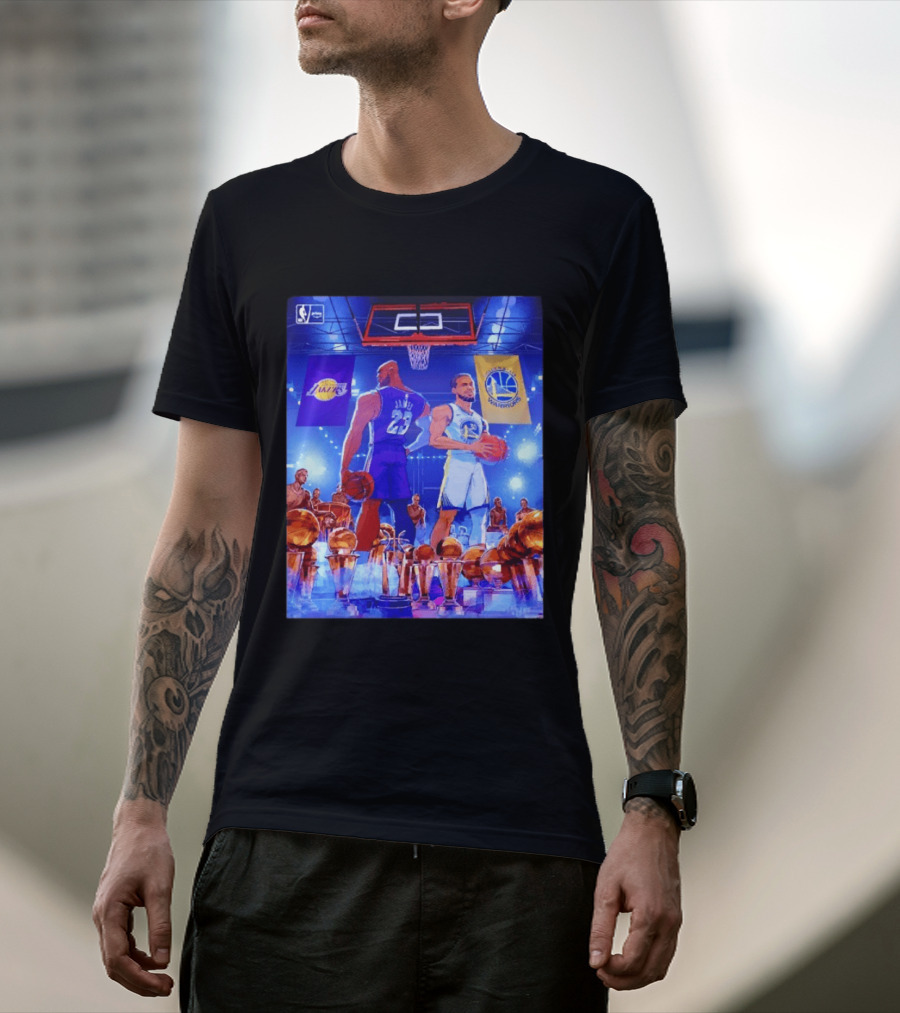LeBron James Lakers Stephen Curry Warriors NBA Players With Championship Trophies T-Shirt