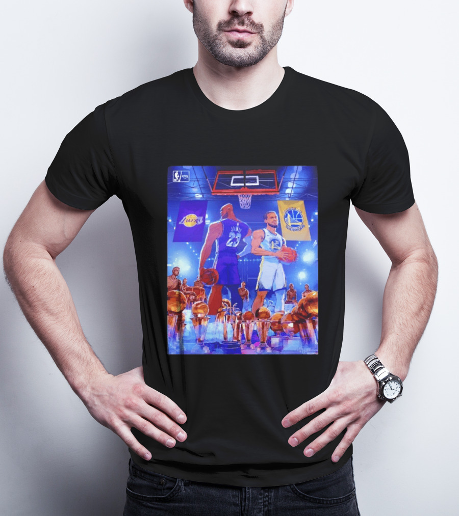 LeBron James Lakers Stephen Curry Warriors NBA Players With Championship Trophies T-Shirt