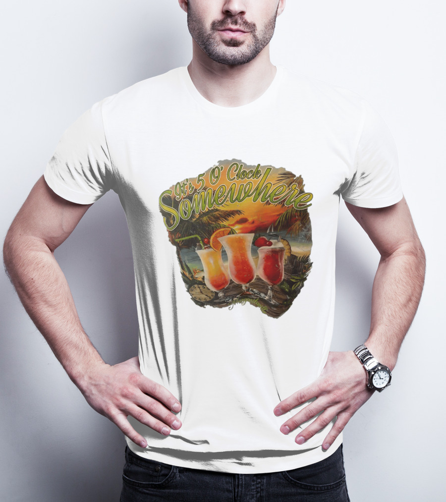 It's 5 O' Somewhere Tropical Sunset Cocktails And Palm Trees T-Shirt