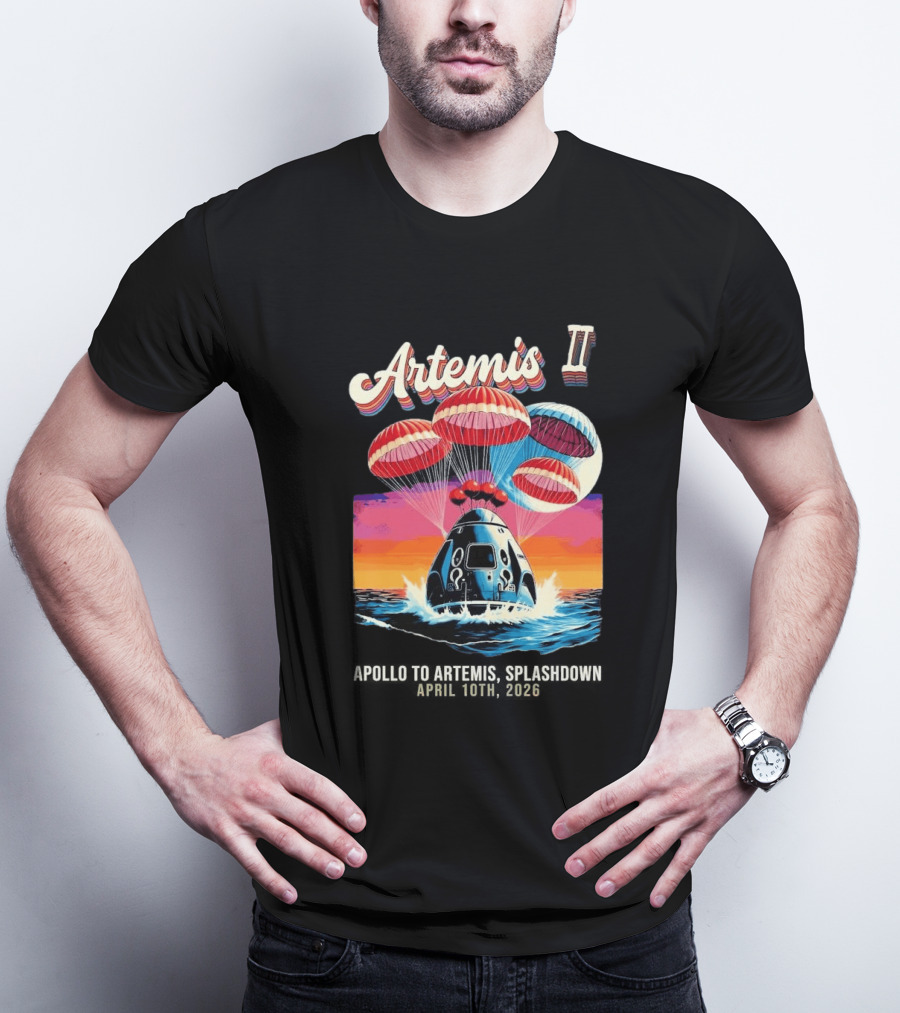 Artemis II Astronauts Splashdown Parachute Capsule Ocean T-Shirt