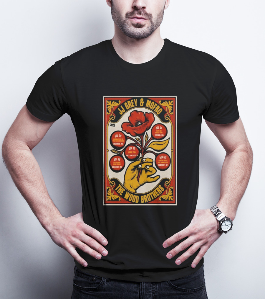 JJ Grey & Mofro The Wood Brothers 2026 Summer Tour Deerfield Salt Lake City Cohasset Hyannis Fairport T-Shirt