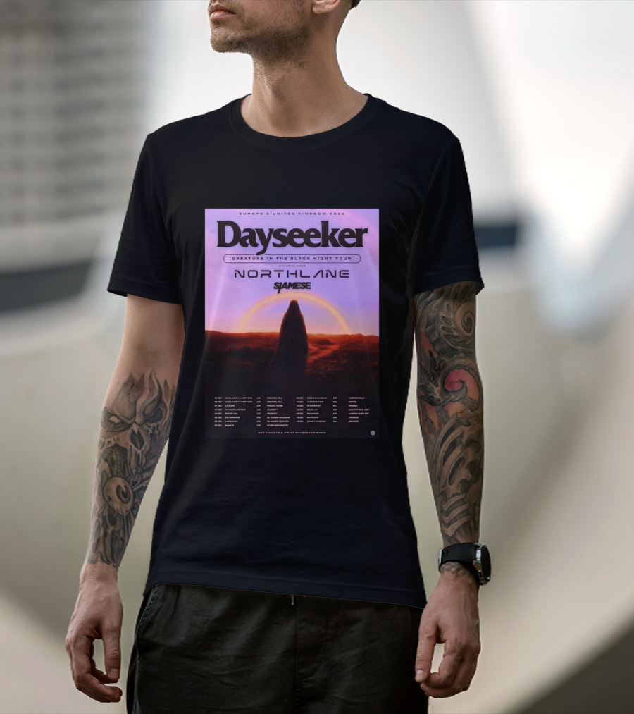Dayseeker Europe UK 2026 Creature In The Black Night Tour With Northlane And Siamese T-Shirt