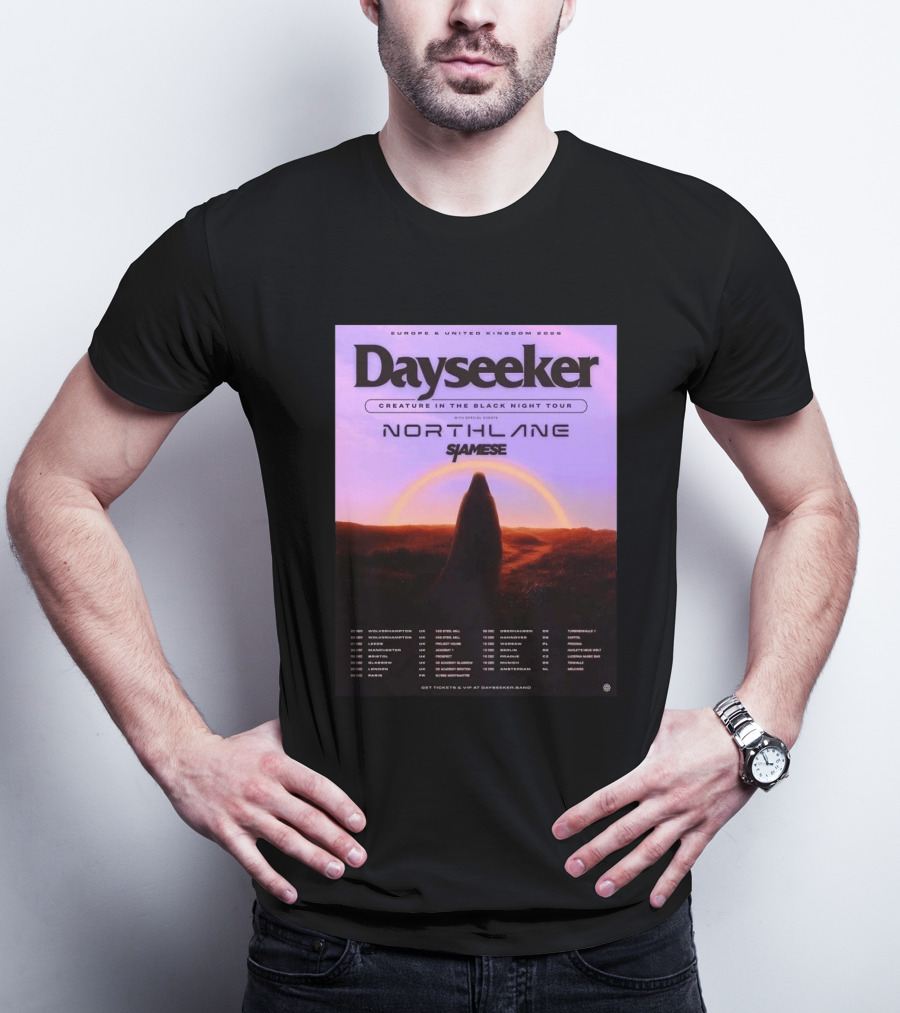 Dayseeker Europe UK 2026 Creature In The Black Night Tour With Northlane And Siamese T-Shirt