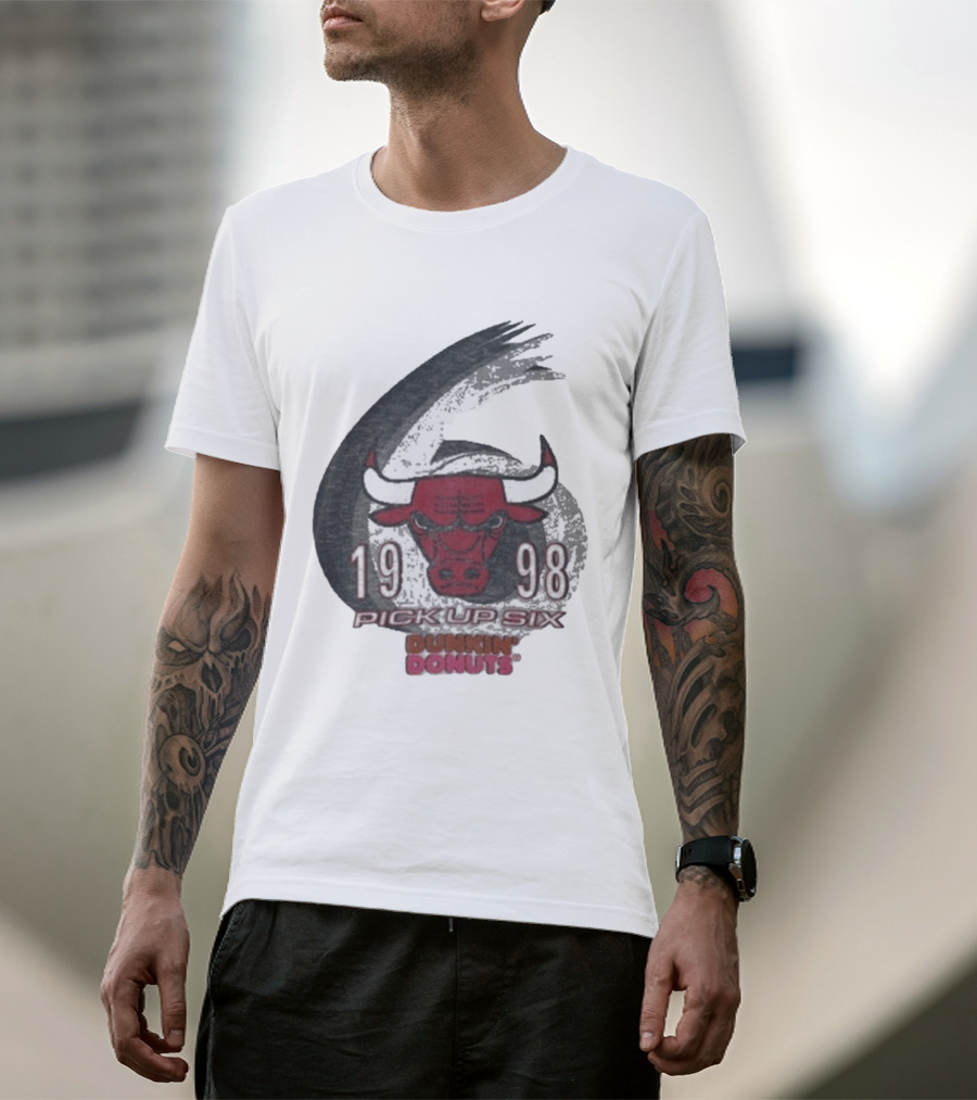 1998 Chicago Bulls Pick Up Six Dunkin' Donuts Promo T-Shirt