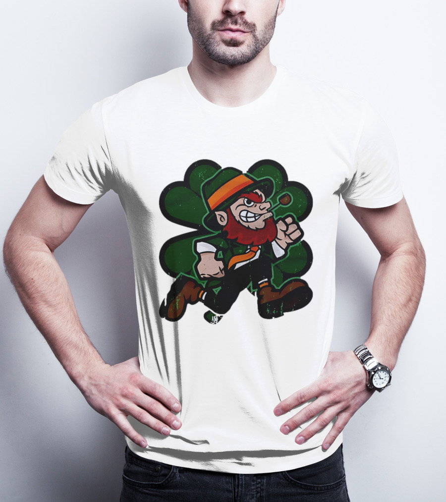 Leprechaun St. Patrick's Day Four Leaf Clover Smoking Pipe Vintage Irish T-Shirt