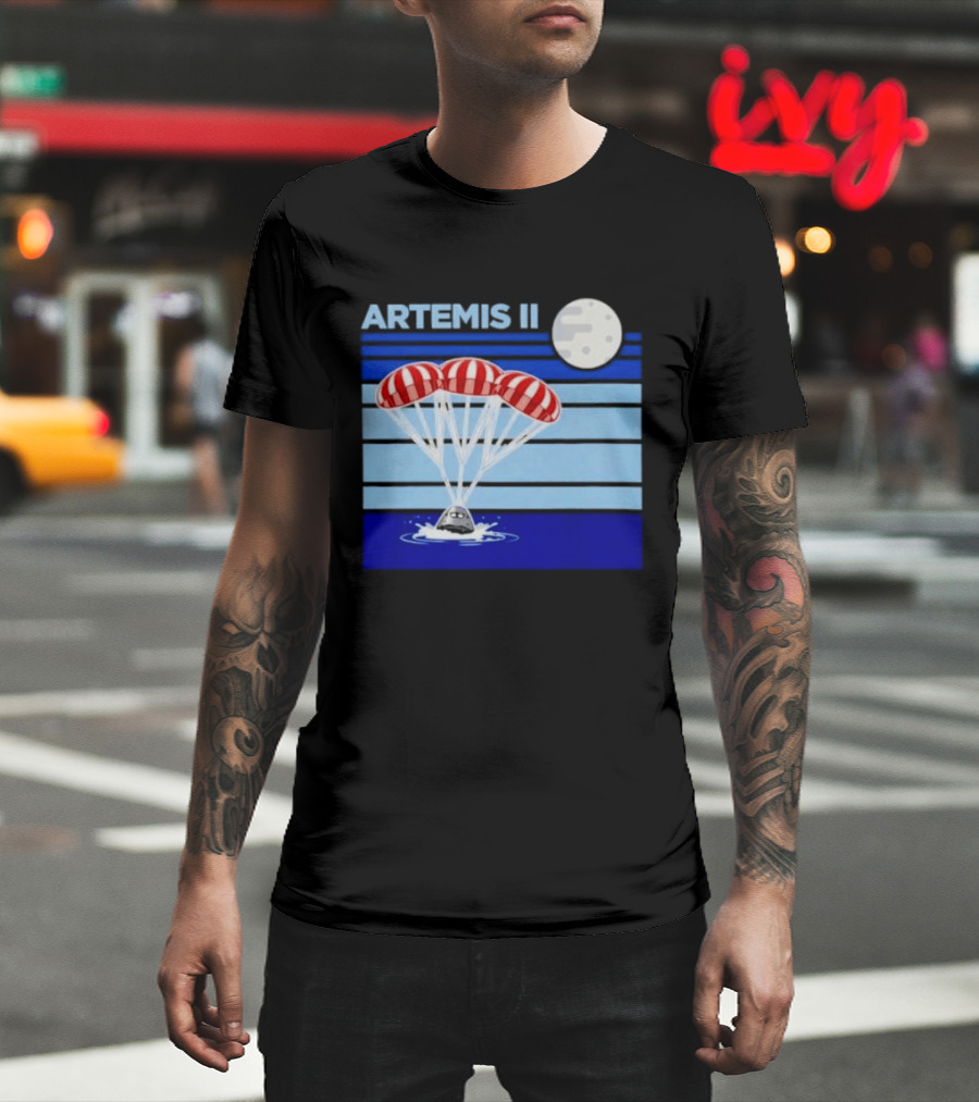 Artemis II Splashdown Red Parachutes Lunar Moon Landing T-Shirt