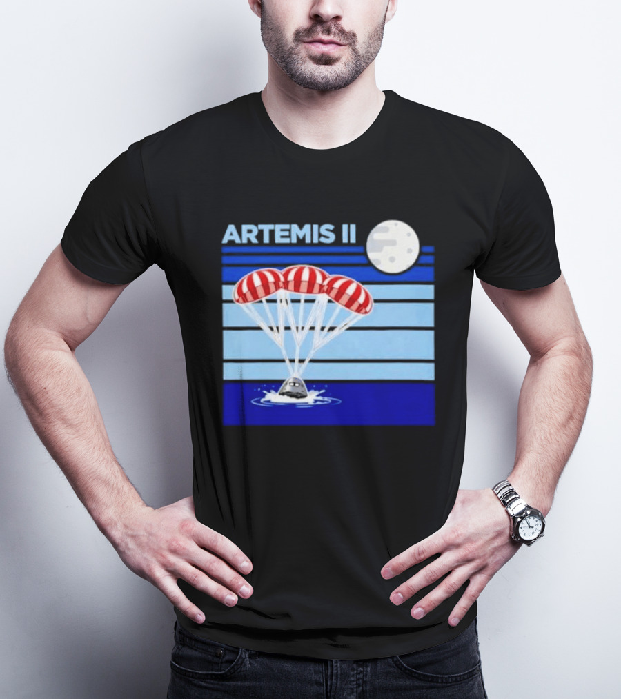 Artemis II Splashdown Red Parachutes Lunar Moon Landing T-Shirt