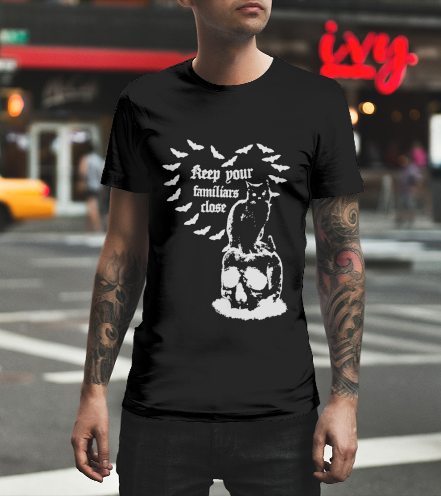 Keep Your Familiars Close Owl Skull And Bats T-Shirt
