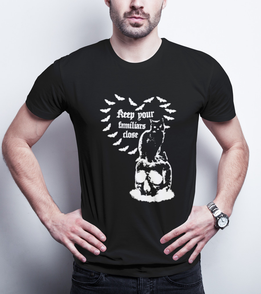 Keep Your Familiars Close Owl Skull And Bats T-Shirt