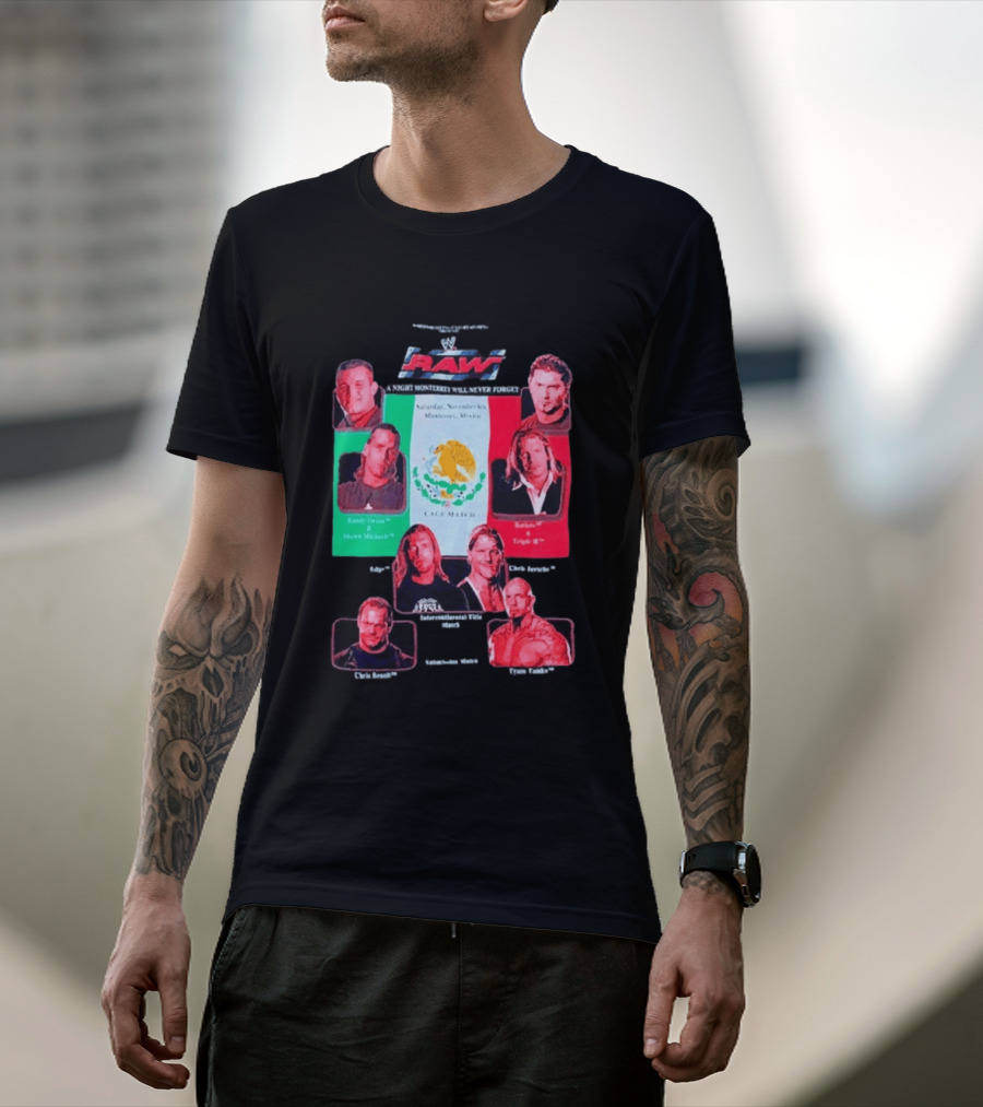 WWE Raw WrestleMania Monterrey Cage Match Featuring Randy Orton Shawn Michaels Batista Triple H Chris Jericho Shelton Benjamin Edge T-Shirt