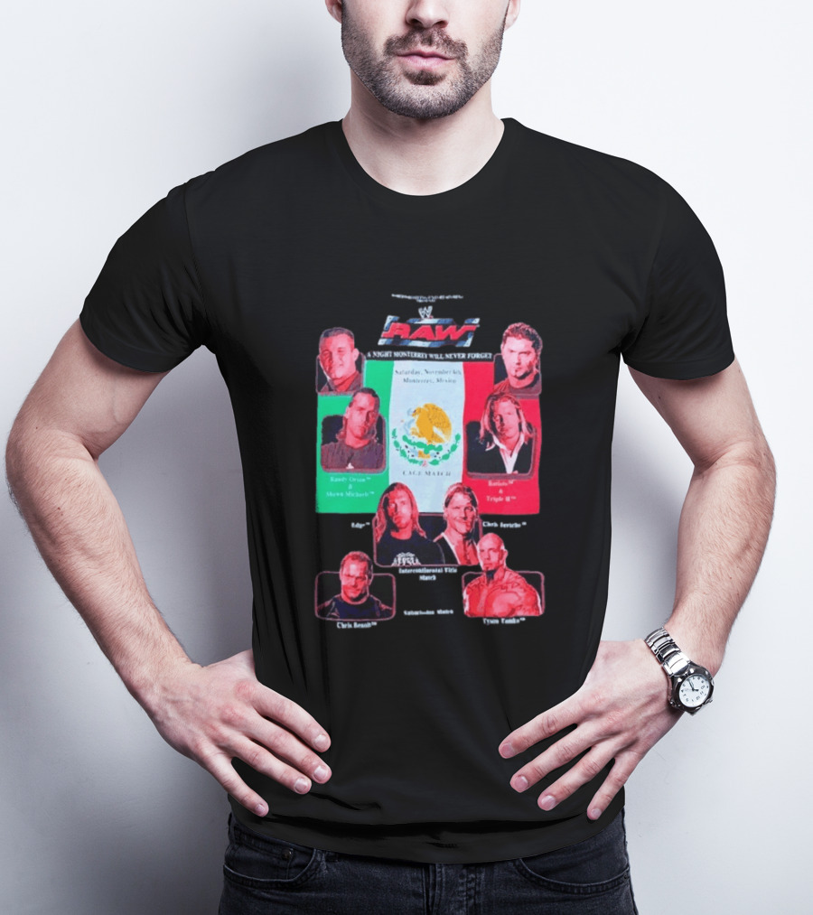 WWE Raw WrestleMania Monterrey Cage Match Featuring Randy Orton Shawn Michaels Batista Triple H Chris Jericho Shelton Benjamin Edge T-Shirt
