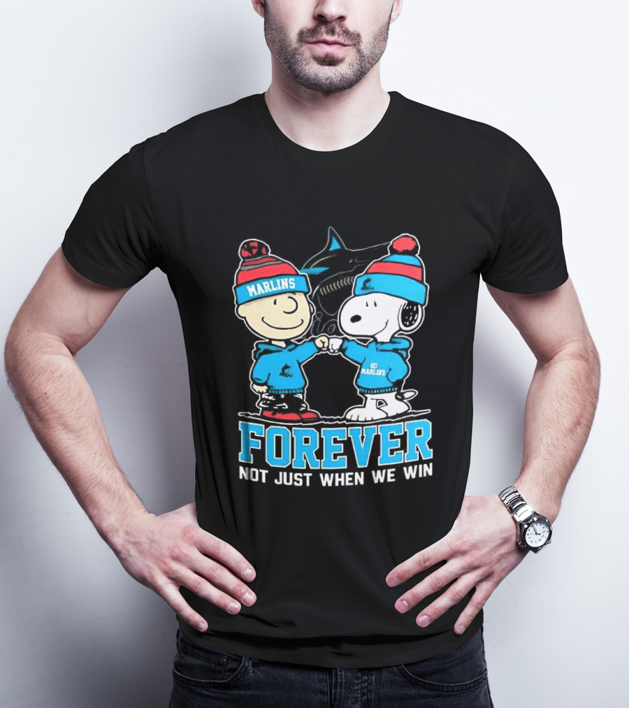 Charlie Brown Snoopy Miami Marlins Fist Bump Forever Not Just When We Win 2025 T-Shirt