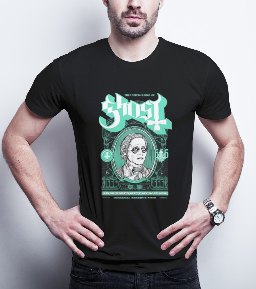 Ghost Six Hundred Sixty Six Dollars Papa Emeritus Spirit Bank Note T-Shirt