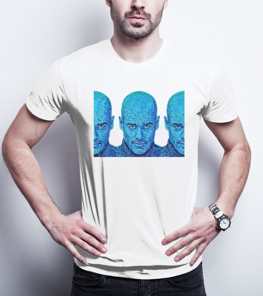 Manchester City FC Pep Guardiola Mosaic Style Blue T-Shirt