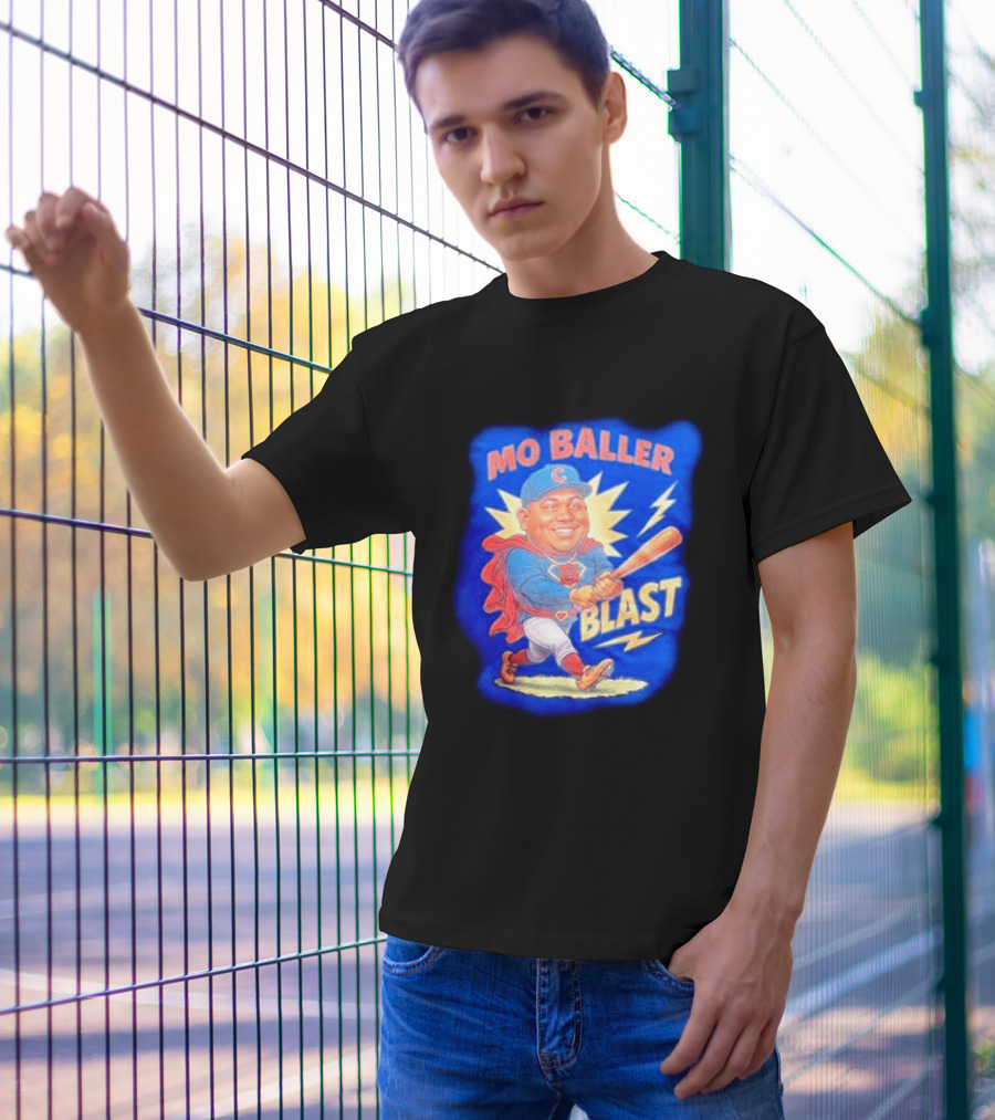Mo Baller Blast Chicago Cubs Cartoon Superhero Baseball Player T-Shirt