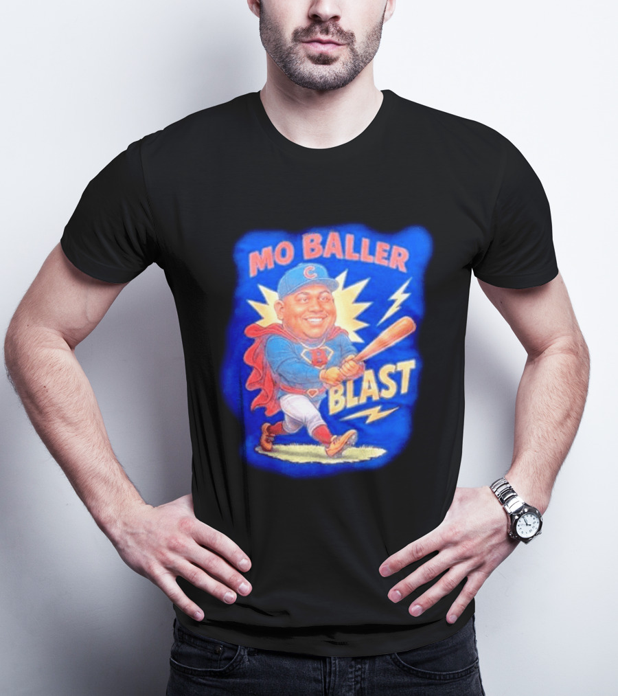 Mo Baller Blast Chicago Cubs Cartoon Superhero Baseball Player T-Shirt