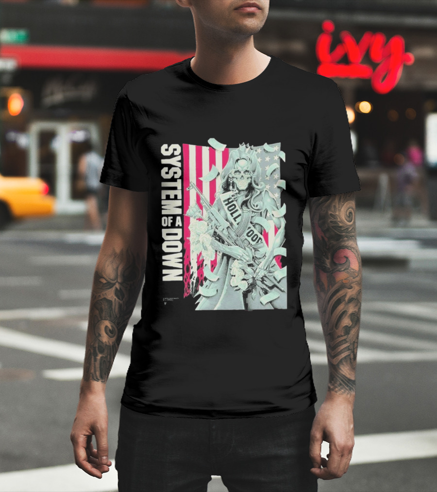 System Of A Down Limited Edition By Luke Preece American Gun Roses T-Shirt