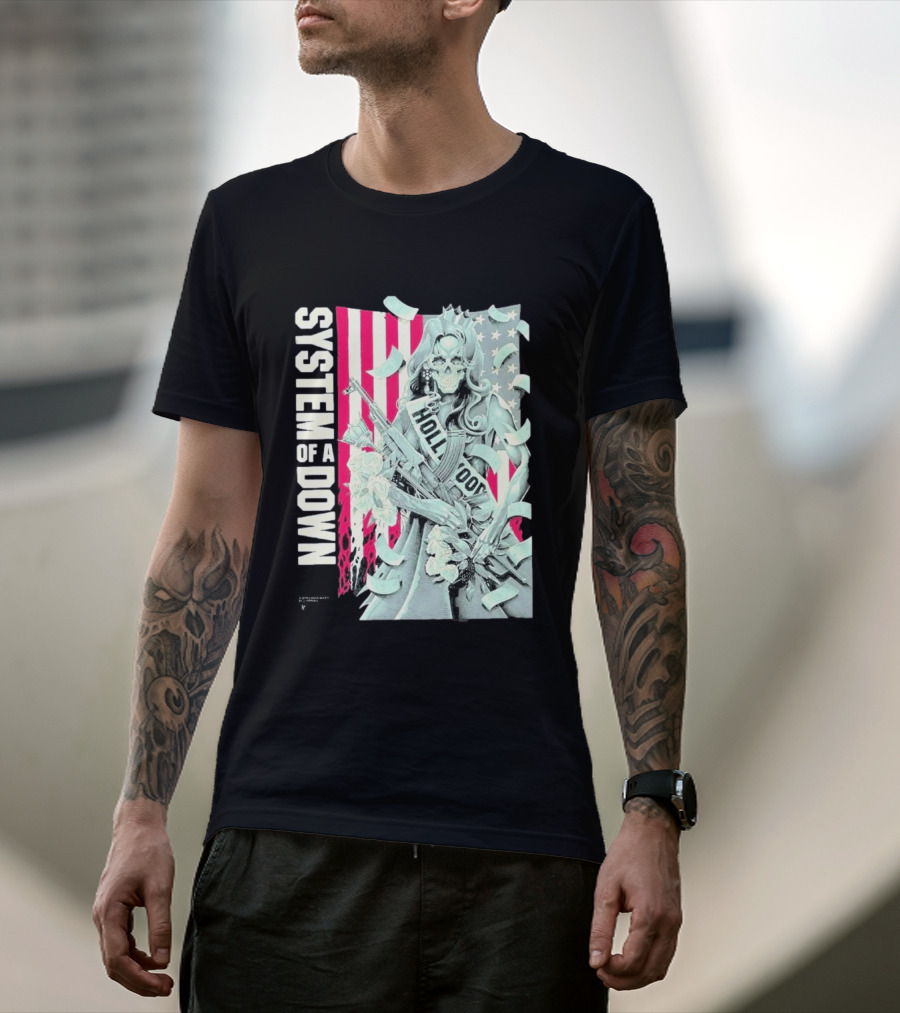 System Of A Down Limited Edition By Luke Preece American Gun Roses T-Shirt