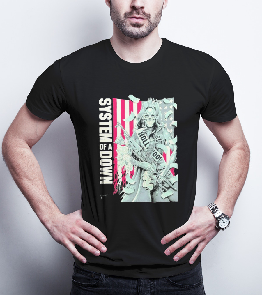 System Of A Down Limited Edition By Luke Preece American Gun Roses T-Shirt