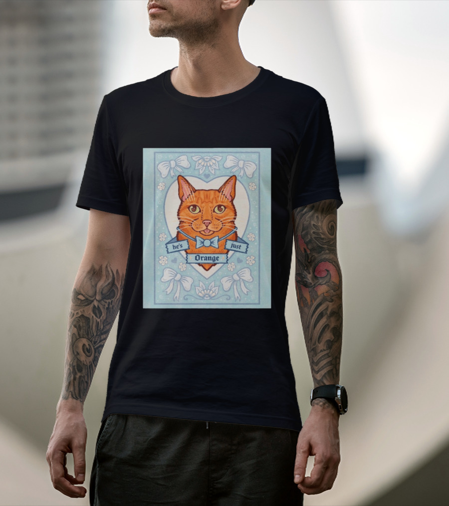He's Just Orange Cat Floral Bow Blue T-Shirt
