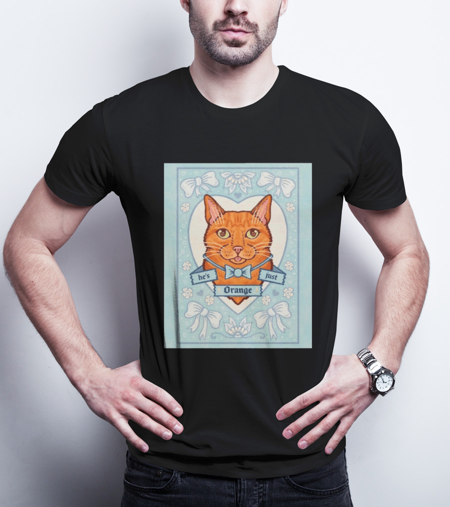 He's Just Orange Cat Floral Bow Blue T-Shirt