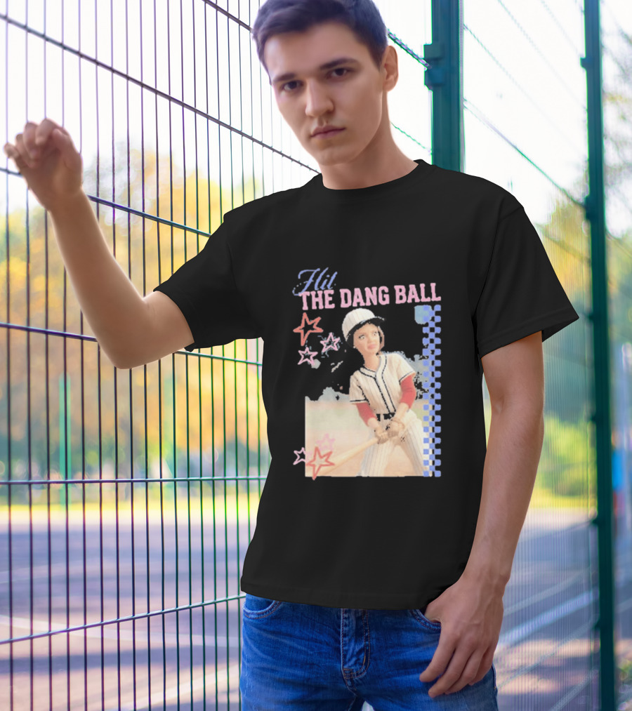 Hit The Dang Ball Vintage Baseball Player With Stars And Blue Checkerboard T-Shirt