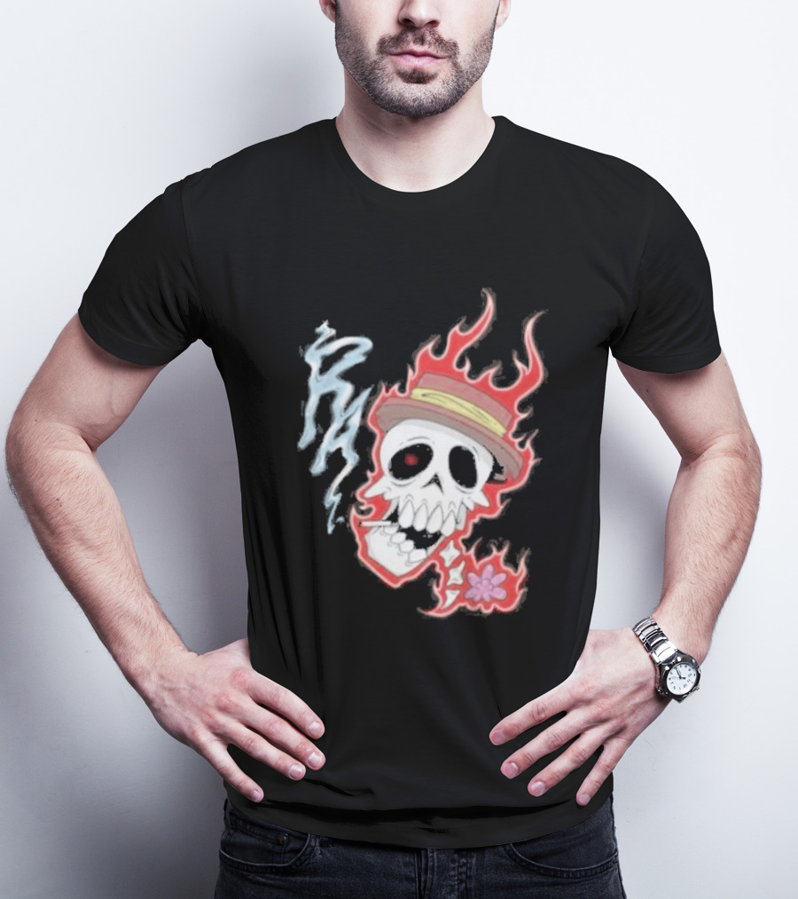 Rare Americans Skull With Flames And Hat Flower T-Shirt