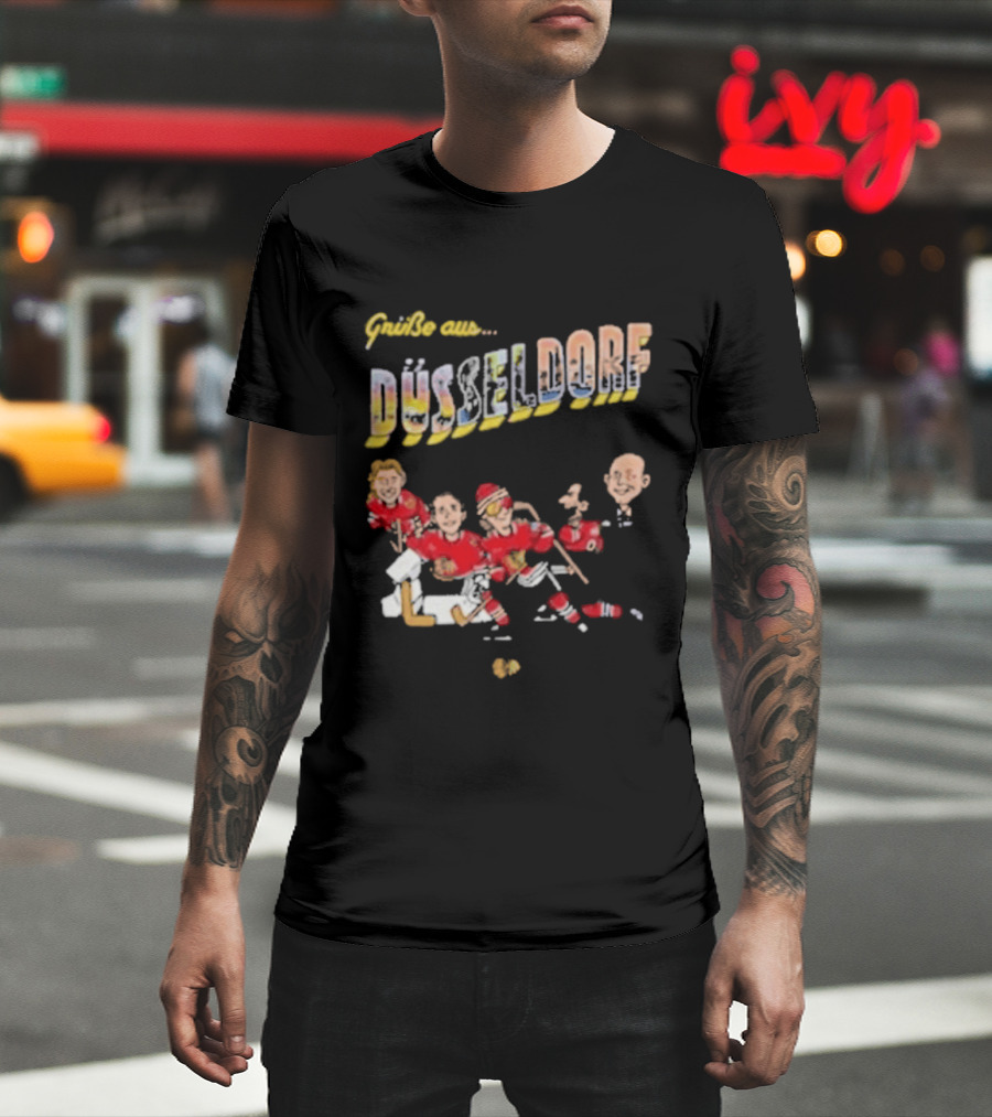 Grüße Aus Düsseldorf Chicago Blackhawks Classic Ice Hockey Scene T-Shirt