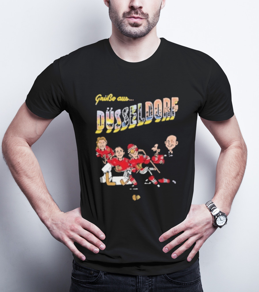 Grüße Aus Düsseldorf Chicago Blackhawks Classic Ice Hockey Scene T-Shirt