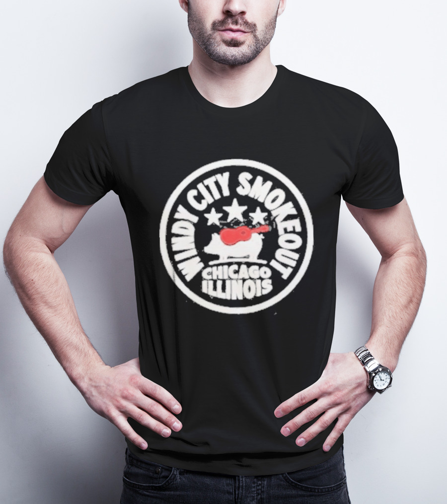 Windy City Smokeout Chicago Illinois Pig Guitar Stars T-Shirt