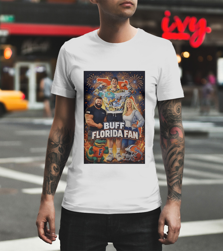 Buff Florida Fan Florida Gators F Mascot Football Helmet Fireworks T-Shirt