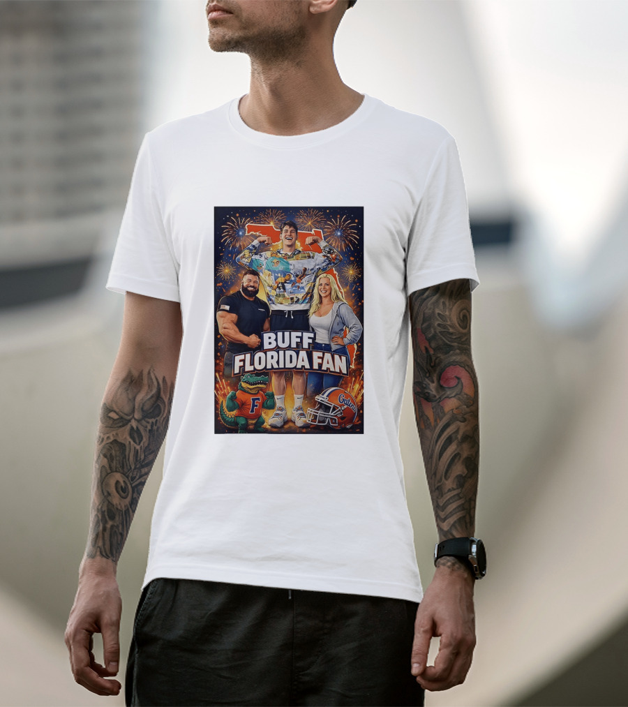 Buff Florida Fan Florida Gators F Mascot Football Helmet Fireworks T-Shirt