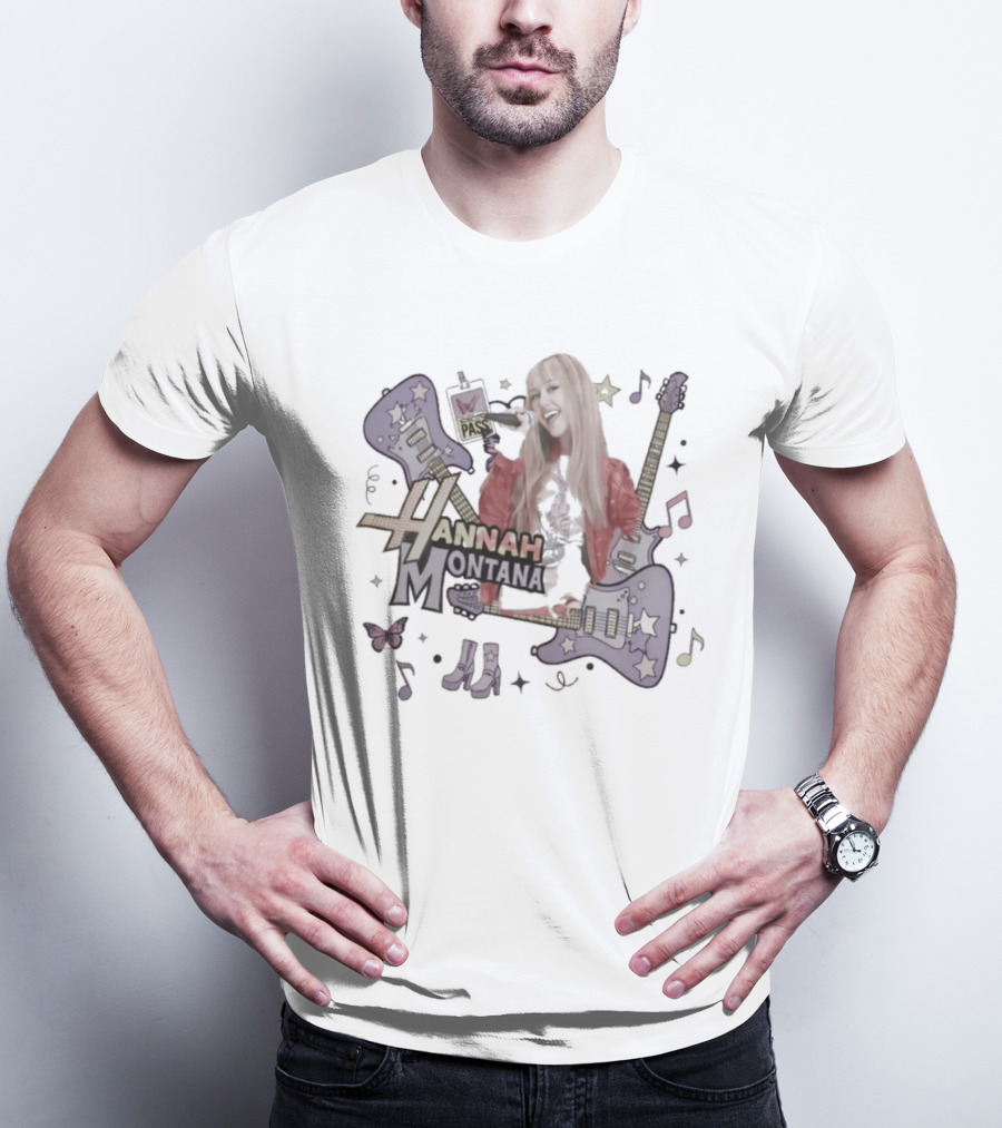 Hannah Montana Y2K Aesthetic Pop Star 2026 Guitar Butterfly Music Notes T-Shirt