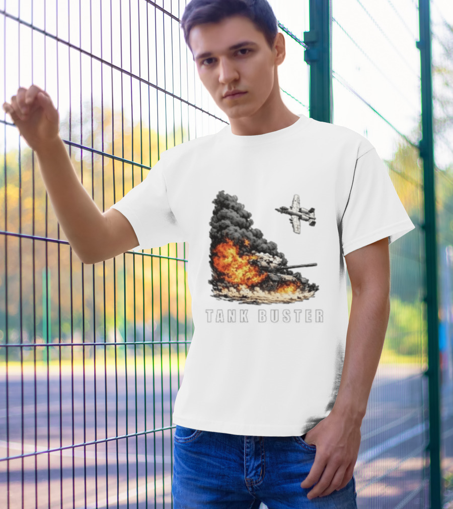 Tank Buster Explosion Fighter Plane Attack T-Shirt