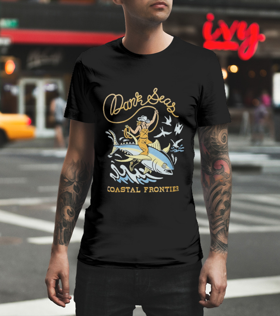 Dark Seas Coastal Frontier Ride 'em Wet Adventure Ocean Cowboy On Fish T-Shirt