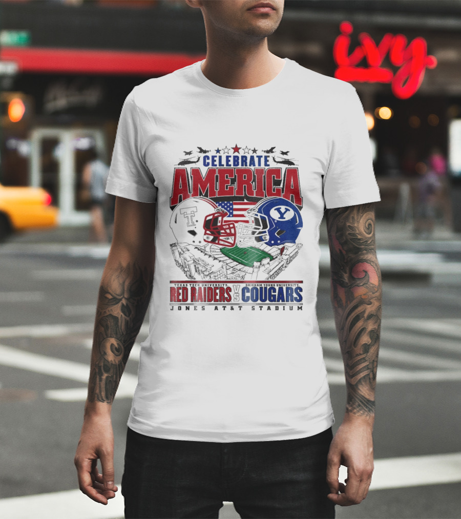 Celebrate America Game Day 2025 Texas Tech Red Raiders Vs Brigham Young Cougars Jones AT&T Stadium T-Shirt