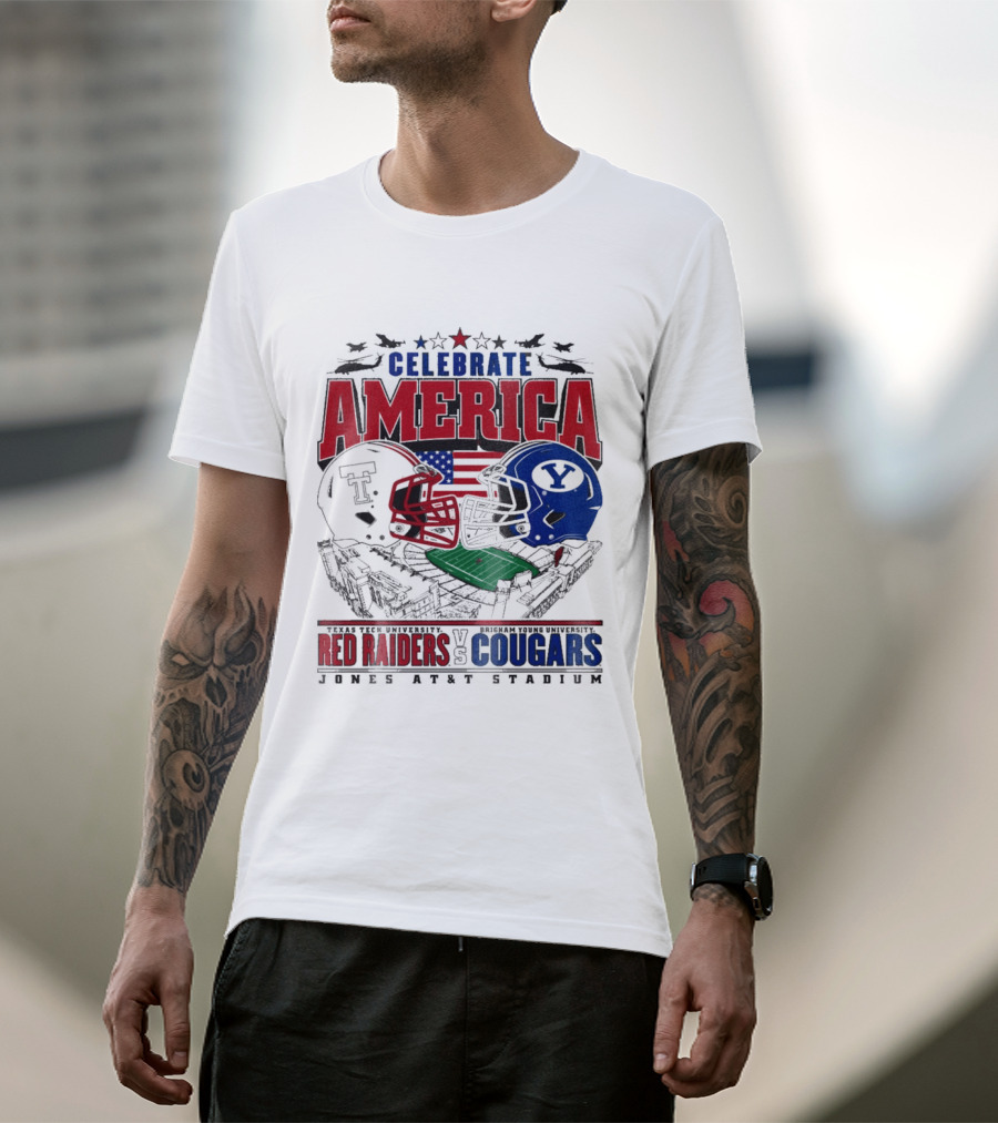 Celebrate America Game Day 2025 Texas Tech Red Raiders Vs Brigham Young Cougars Jones AT&T Stadium T-Shirt