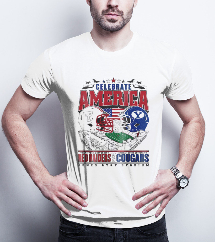 Celebrate America Game Day 2025 Texas Tech Red Raiders Vs Brigham Young Cougars Jones AT&T Stadium T-Shirt