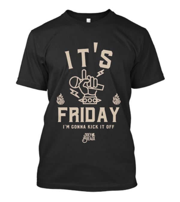 Joey Breaux It's Friday I'm Gonna Kick It Off Retro Rock Hand Sign Fire Lightning T-Shirt