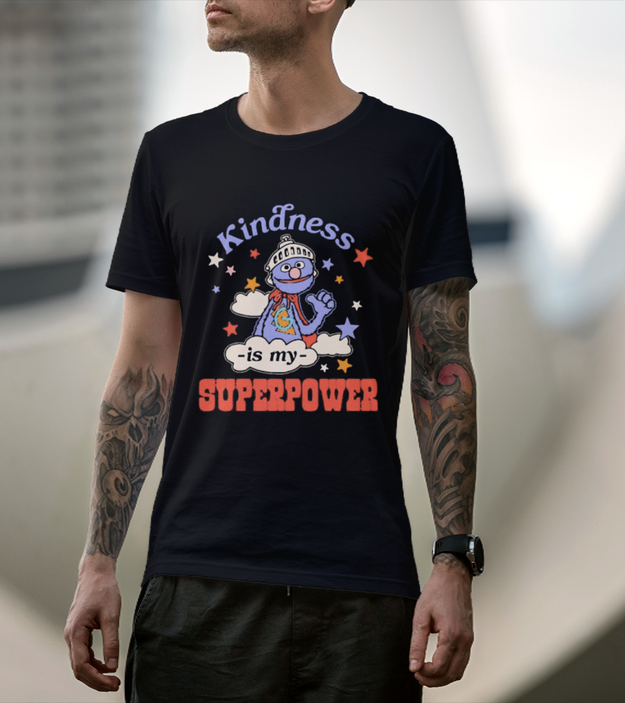 Kindness Is My Superpower Grover Colorful Stars And Clouds T-Shirt