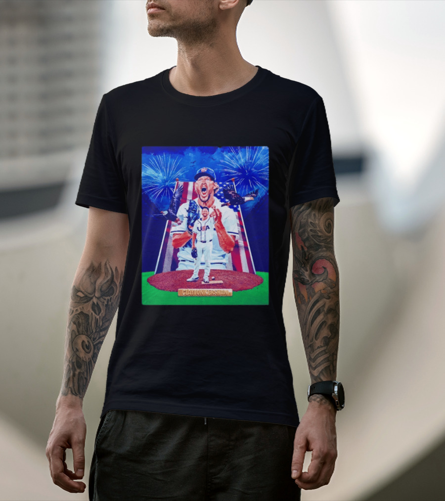 Clayton Kershaw USA Baseball Patriotic Celebration With Eagles And Fireworks T-Shirt