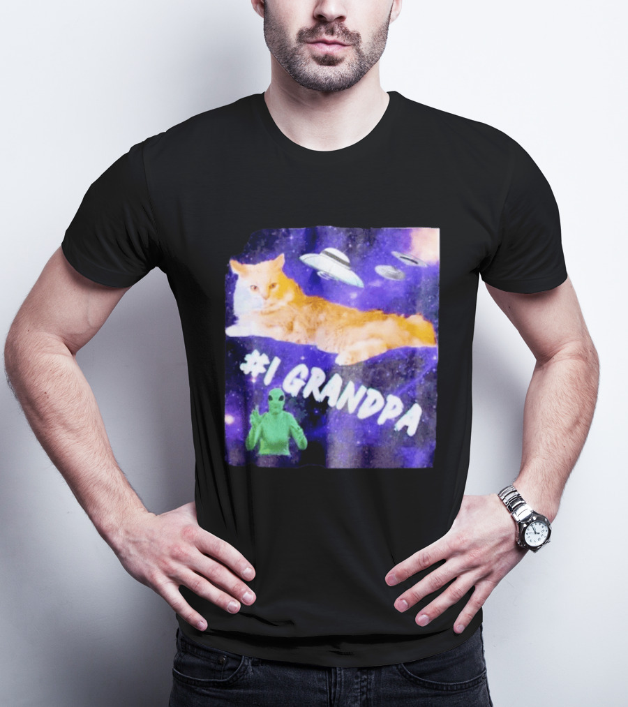 #1 Grandpa Cat Collage Alien And UFO Space T-Shirt