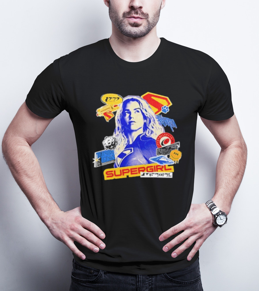 Supergirl Kryptonian Hero Pop Art Sticker Collage T-Shirt