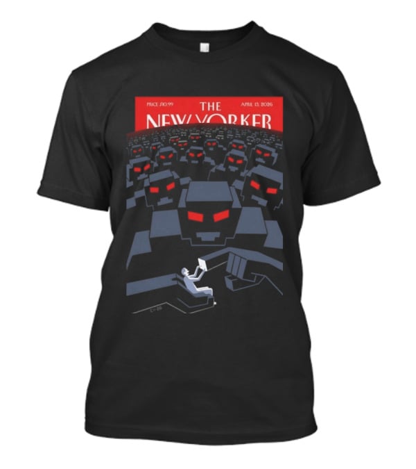The New Yorker April 13 2026 Christoph Niemann "New Horizons" Cover Art Featuring Robot Crowd Scene T-Shirt