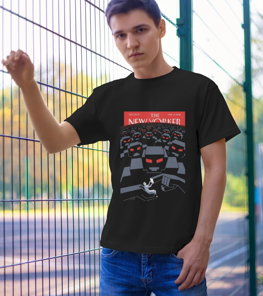 The New Yorker April 13 2026 Christoph Niemann "New Horizons" Cover Art Featuring Robot Crowd Scene T-Shirt